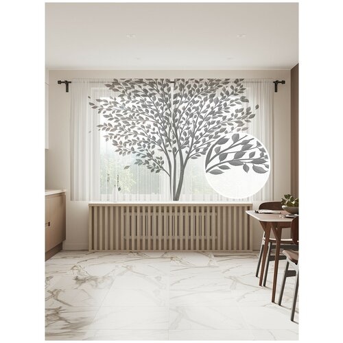 Тюль для кухни и спальни JoyArty "Одинокая вишня", 2 полотна со шторной лентой, 145x180 см.