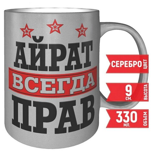 Кружка Айрат всегда прав - серебристого цвета 330 мл.