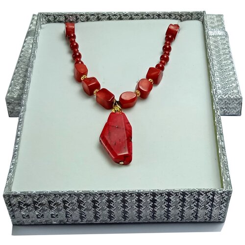 Колье AV Jewelry позолоченное ожерелье с натуральными кораллами ручной работы, коралл, длина 45 см, красный, золотой
