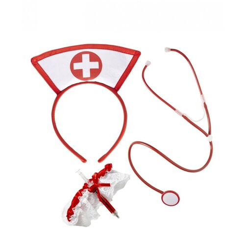 Карнавальный набор медсестры: стетоскоп, подвязка со шприцем и головной убор/шапочка медсестры/костюм медсестры на Хэллоуин