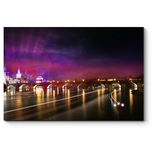 Модульная картина Карлов мост прекрасной ночью, Прага 50x33