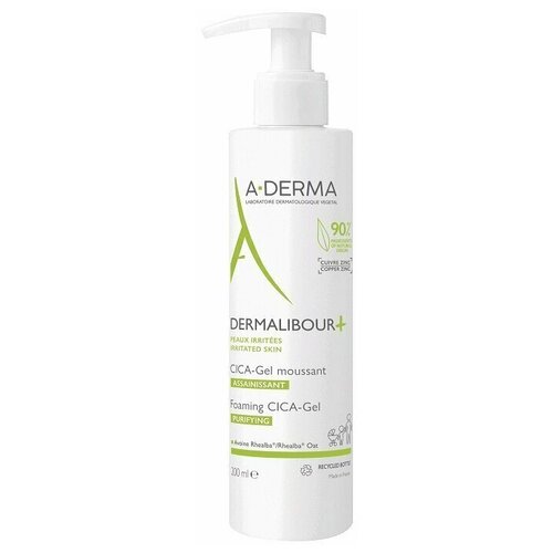 A-Derma/А-Дерма, Dermalibour+CICA Гель очищающий пенящийся / Очищающее средство для кожи лица и тела, 200 мл