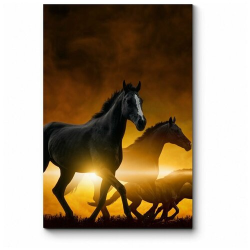 Модульная картина Бегущие лошади на фоне закатных облаков 50x75