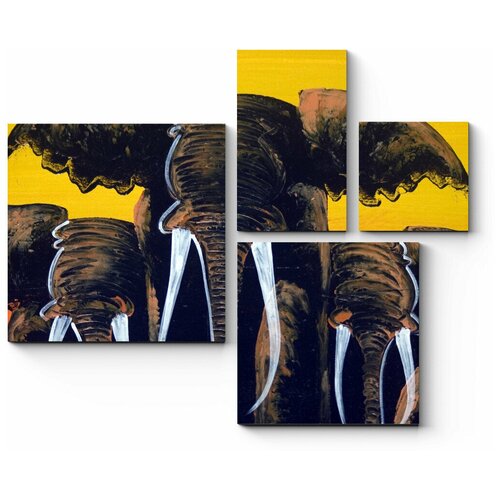 Модульная картина Могучее трио слонов 142x118