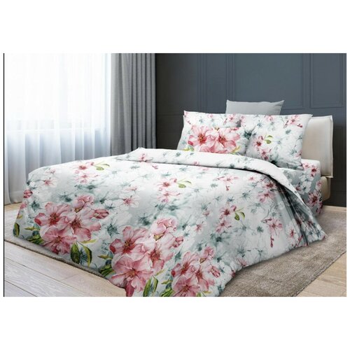2 спальное постельное белье поплин белое с цветами
