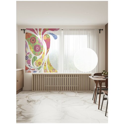 Тюль для кухни и спальни JoyArty "Чудесная картина", 2 полотна со шторной лентой, 145x180 см.