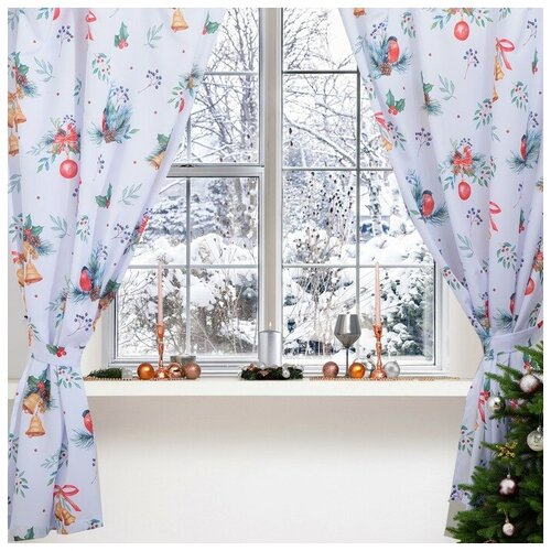 Этель Комплект штор д/кухни с подхватами "Christmas wreaths" 145х180см-2 шт, габардин