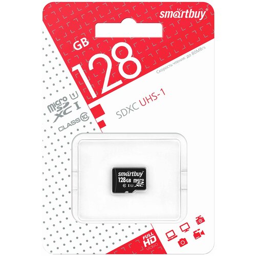 Карта памяти SmartBuy microSDXC 128 ГБ Class 10, UHS Class 1, R/W 90/25 МБ/с, 1 шт., черный