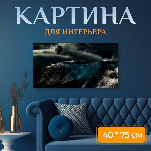 Картина на холсте "Море, волна, кинотеатр" на подрамнике 75х40 см. для интерьера
