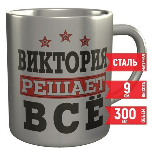 Кружка Виктория решает всё - металлическая, 300 мл, 9 см.