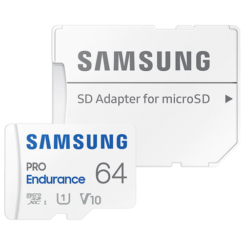 Карта памяти Samsung PRO Endurance 64 ГБ Class 10, V10, UHS-I U1, адаптер на SD