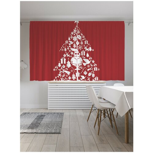 Фотошторы для кухни и спальни JoyArty "Дед Мороз в елке", 2 полотна со шторной лентой шириной по 145 см, высота 180 см