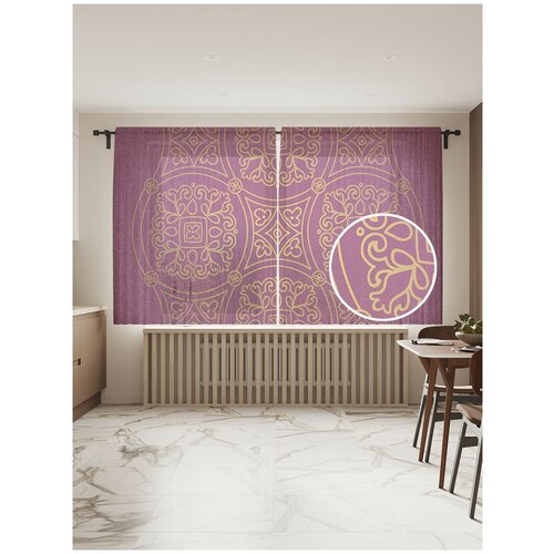 Тюль для кухни и спальни JoyArty "Ажурные окружности", 2 полотна со шторной лентой шириной по 145 см, высота 180 см.