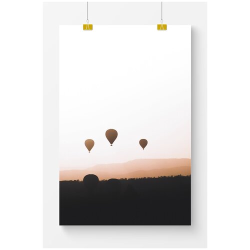 Постер на стену для интерьера Postermarkt Воздушные шары на закате №3, размер 60х90 см, постеры картины для интерьера в тубусе