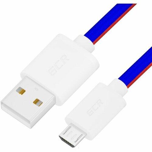 Кабель Gcr 0.5m MicroUSB, быстрая зарядка, триколор Россия, белый ПВХ, 28/24 AWG, -54976