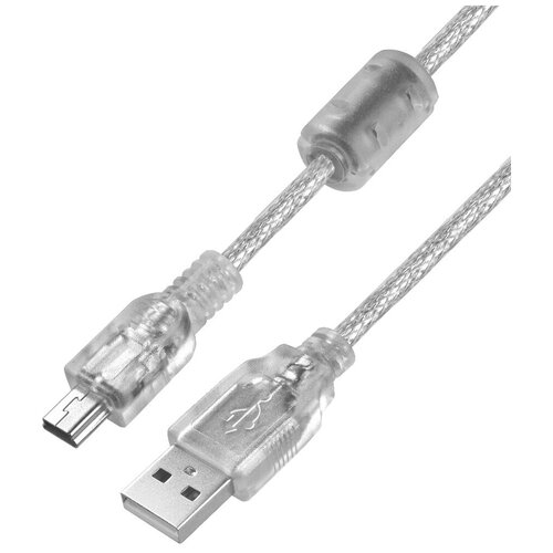 Профессиональный кабель USB 2.0 AM / Mini USB прозрачный ферритовые фильтры для зарядки и подключения регистратора навигатора фотоаппарата (GCR-UM1) прозрачный 3.0м