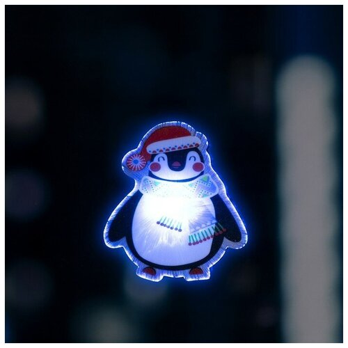 Светодиодная игрушка на липучке «Пингвин в шапке» 7.5 × 8 см, батарейки LR44х3, свечение мульти