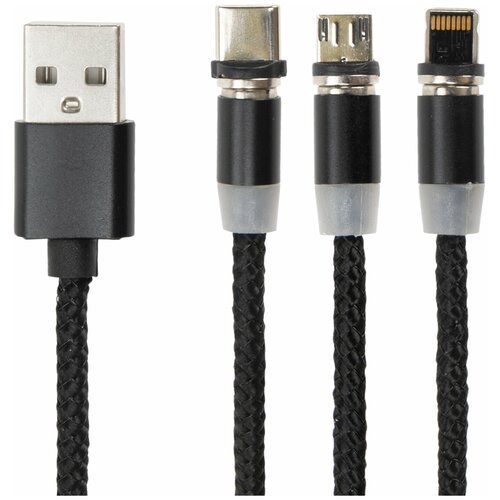 Кабель магнитный для зарядки 3 в 1 USB 2.0-Micro USB/Type-C/Ligtning, 1 м, SONNEN, черный, 513561