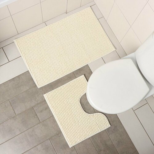 Доляна Набор ковриков для ванной и туалета Доляна «Букли», 2 шт, 40×50, 50×80 см, цвет молочный