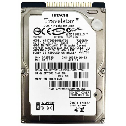 Жесткий диск Hitachi 0M7601 60Gb 7200 IDE 2,5" HDD