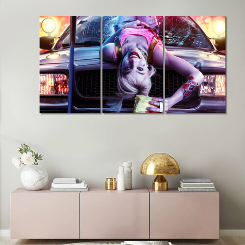 Модульная картина/Модульная картина на холсте/Модульная картина в подарок/харли квинн в машине - Harley Quinn in the car 90х50