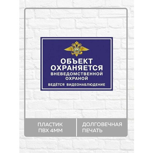 Табличка "Объект охраняется вневедомственной охраной, ведется видеонаблюдение" А3 (40х30см)