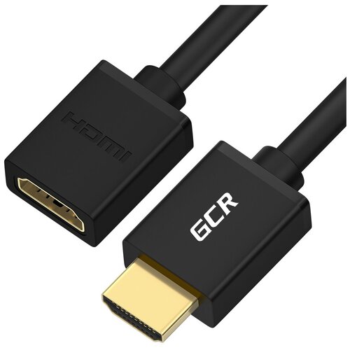 GCR Удлинитель 2.0m v2.0 HDMI-HDMI черный, OD7.3mm, 28/28 AWG, позолоченные контакты, Ethernet 18.0 Гбит/с, 19M / 19F, тройной экран