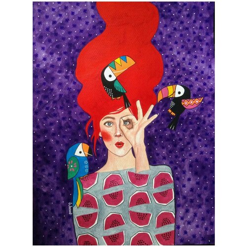 Постер / Плакат / Картина Девушка с птицами 60х90 см в подарочном тубусе