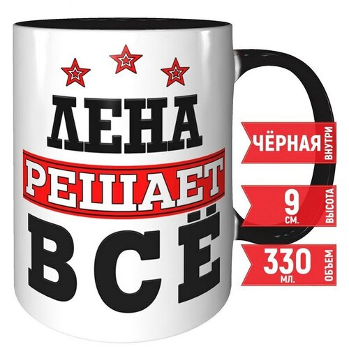 Кружка Лена решает всё - с черной заливкой внутри и черной ручкой.