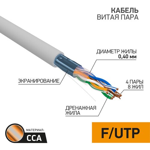 Кабель FTP 4PR 26AWG, CCA, CAT5 (бухта 305 м) Proconnect Light, 1шт