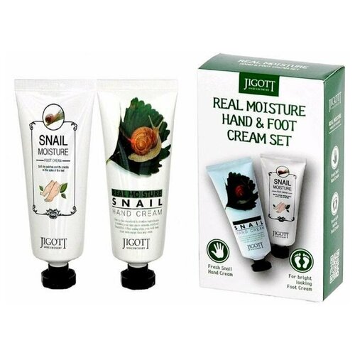 JIGOTT Набор Jigott Hands&Foot Real moisture с экстрактом слизи улитки: Крем для рук, 100 мл + Крем для ног, 100 мл