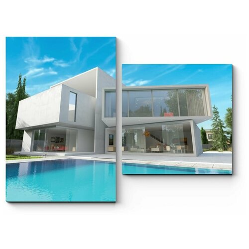 Модульная картина Современный дом с бассейном50x38