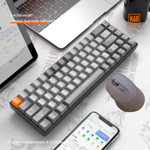 Комплект мышь клавиатура беспроводная механическая русская Wolf К68+Hot-Swap мышка Х7 набор для компьютера ноутбука mouse keyboard