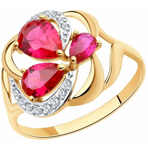 Кольцо Diamant online, золото, 585 проба, фианит, корунд, размер 18.5