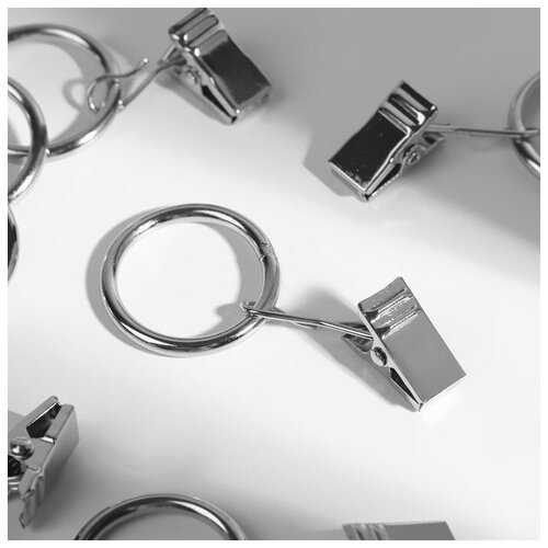 Кольцо для карниза, с зажимом, d = 23/30 мм, 20 шт, цвет серебряный