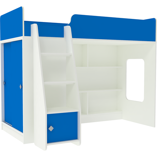 Кровать чердак Л-42.5.1 со шкафом-купе Белый Светло Синий/Голубой