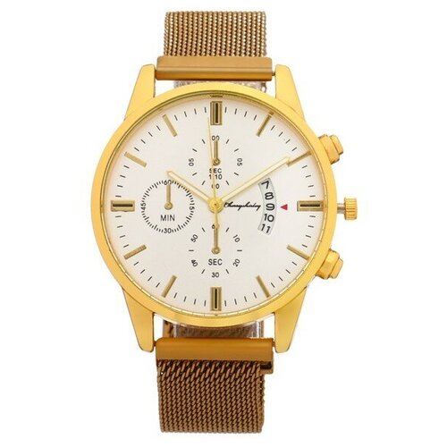 Наручные часы Часы наручные мужские "Эдди", d=4 см, длина ремешка 28 см, золото, белый