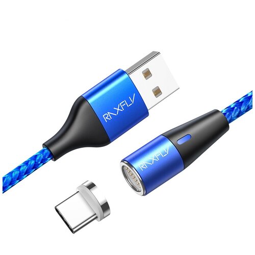 Магнитный кабель для зарядки телефона и передачи данных USB - Type-C, 3A, синий