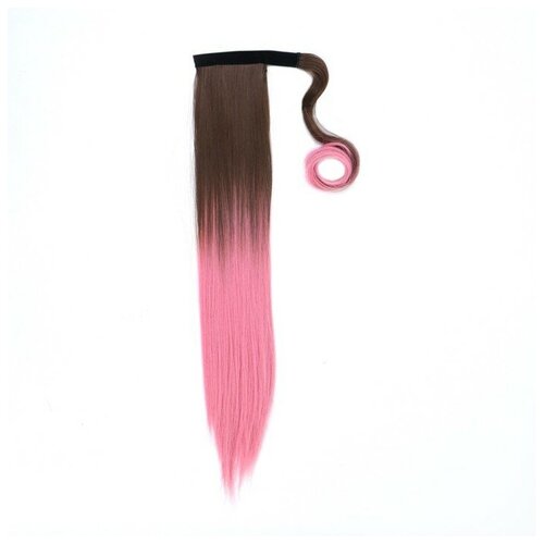 Хвост накладной, прямой волос, на резинке, 60 см, 100 гр, цвет каштановый/розовый(#SHT12C/SHT311)