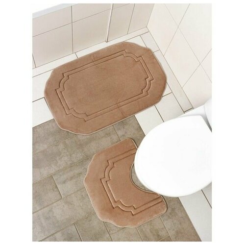 Набор ковриков для ванной и туалета Доляна «Гранж», 2 шт: 40×50, 50×80 см, цвет бежевый