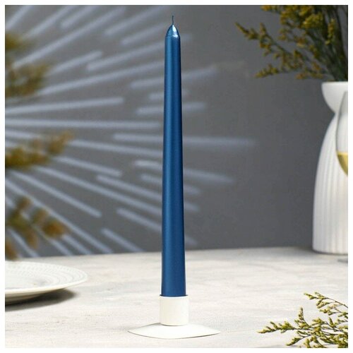 Свеча античная, 2,3х 25 см, лакированная , синий металлик