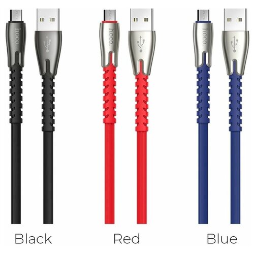 Кабель USB - микро USB HOCO U58 Core, 1.2м, круглый, 2.4A, силикон, цвет красный