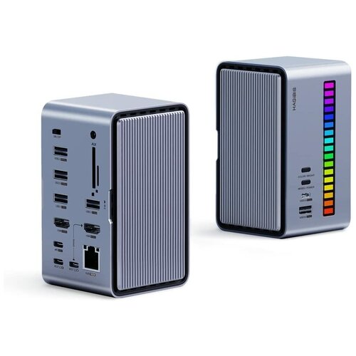 Многопортовая док-станция Hagibis, USB-концентратор 14 в 1, со светодиодной полосой RGB (U100 Pro)