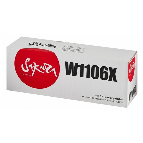 Картридж W1106X (106X) для HP, лазерный, черный, 3000 страниц, Sakura
