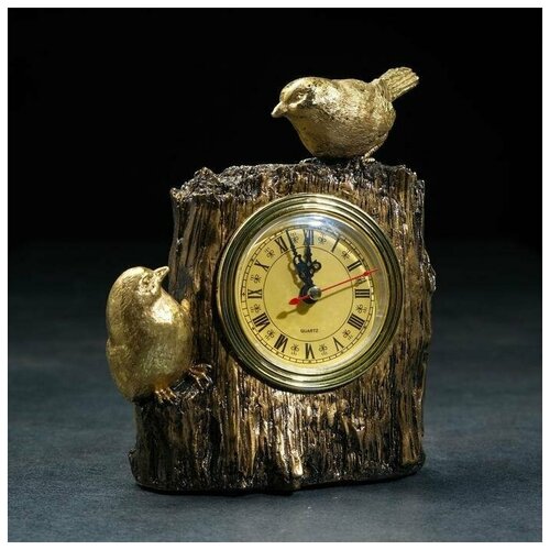Часы настольные 'Две птички', цвет золото, 14х9х20 см