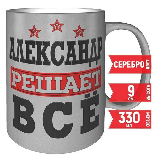 Кружка Александр решает всё - 9 см, 300 мл, цвет серебро.