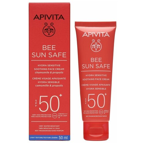 APIVITA/апивита, Солнцезащитный успокаивающий крем для чувствительной кожи лица SPF50+ / Омолаживающий, увлажняющий крем для женщин и мужчин, 50 мл