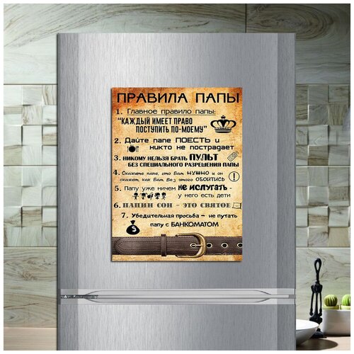 Магнит табличка на холодильник (20 см х 15 см) Правила папы Сувенирный магнит Подарок для папы Декор интерьера №8