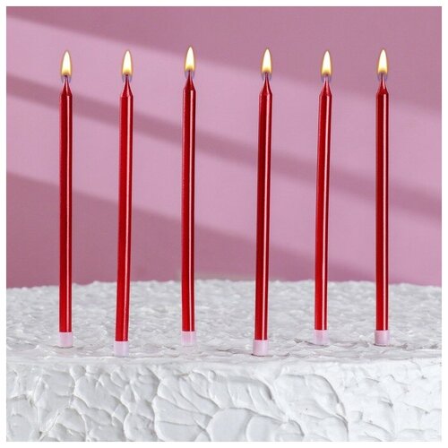 Свечи в торт "Ройс", 6 шт, высокие, 13 см, рубиновый металлик