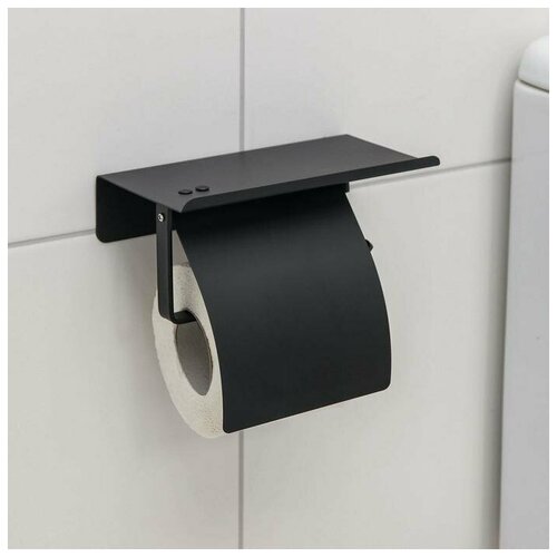 Держатель для туалетной бумаги с полочкой, 18x10,3x14 см, цвет чёрный